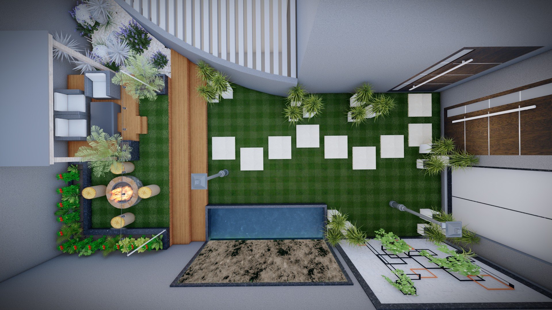 Terrace Garden 3D Model With Pergola And Water Feature 3D Model 3D ...