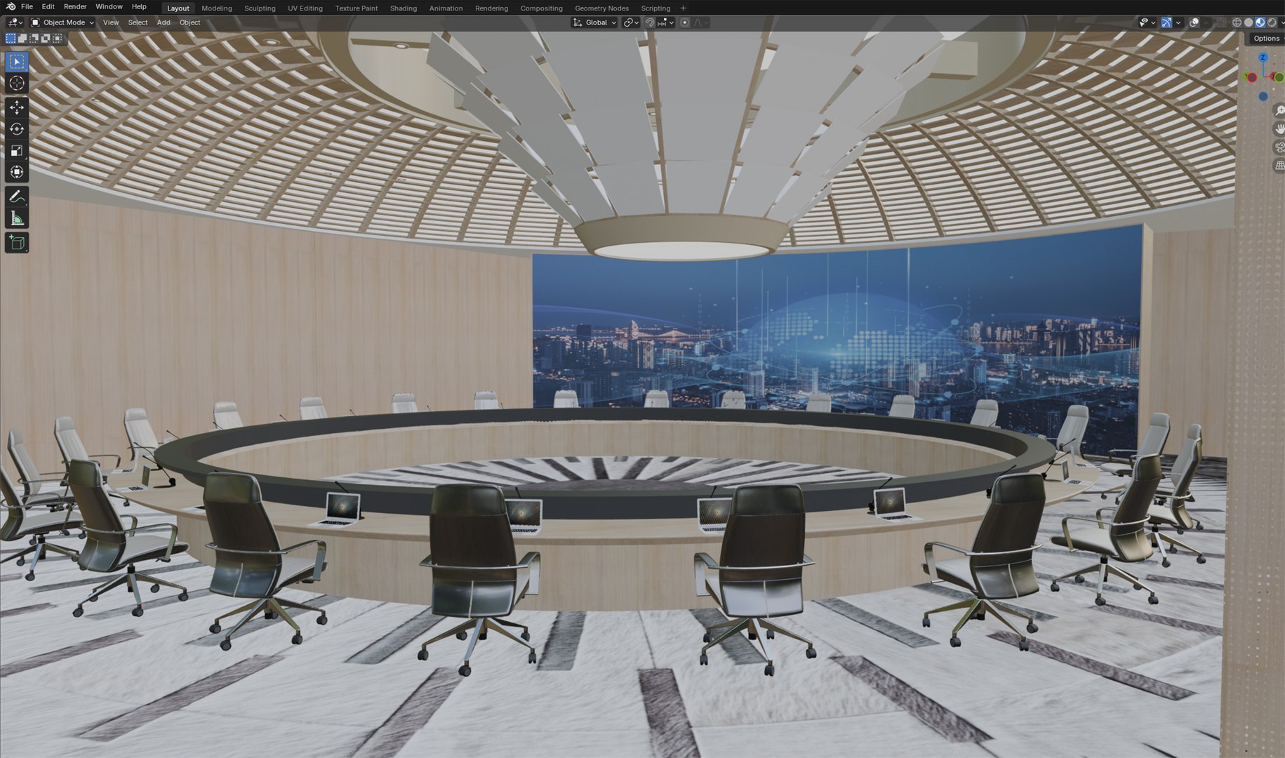 3D Model Elegant Corporate Boardroom With Circular Table - TurboSquid ...