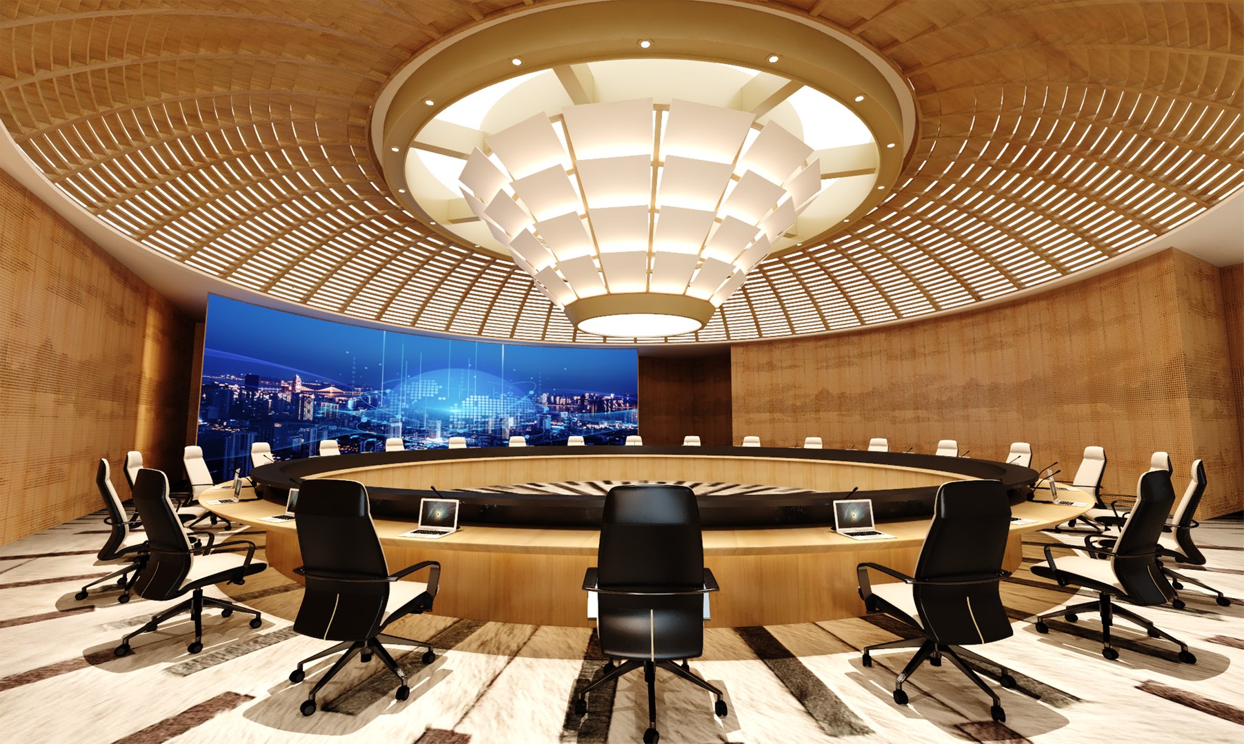 3D Model Elegant Corporate Boardroom With Circular Table - TurboSquid ...
