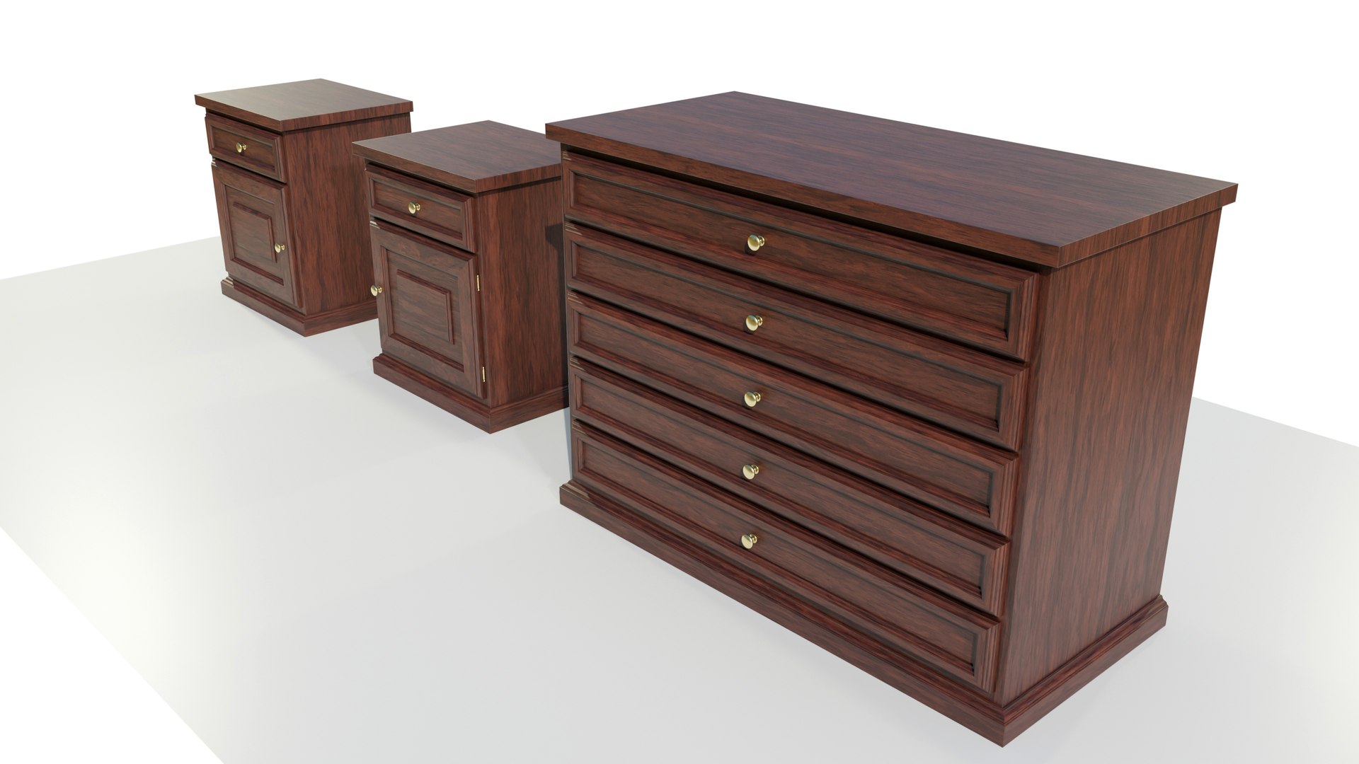 3D Dresser And Nightstands Model - TurboSquid 2087380