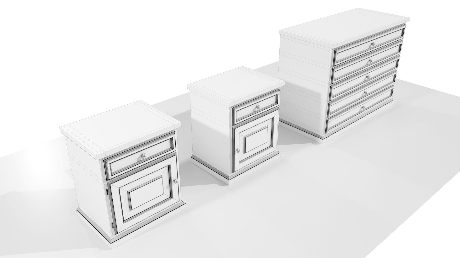 3D Dresser And Nightstands Model - TurboSquid 2087380