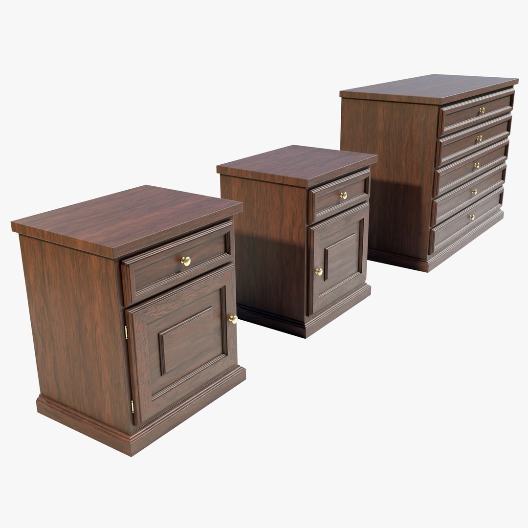 3D Dresser And Nightstands Model - TurboSquid 2087380