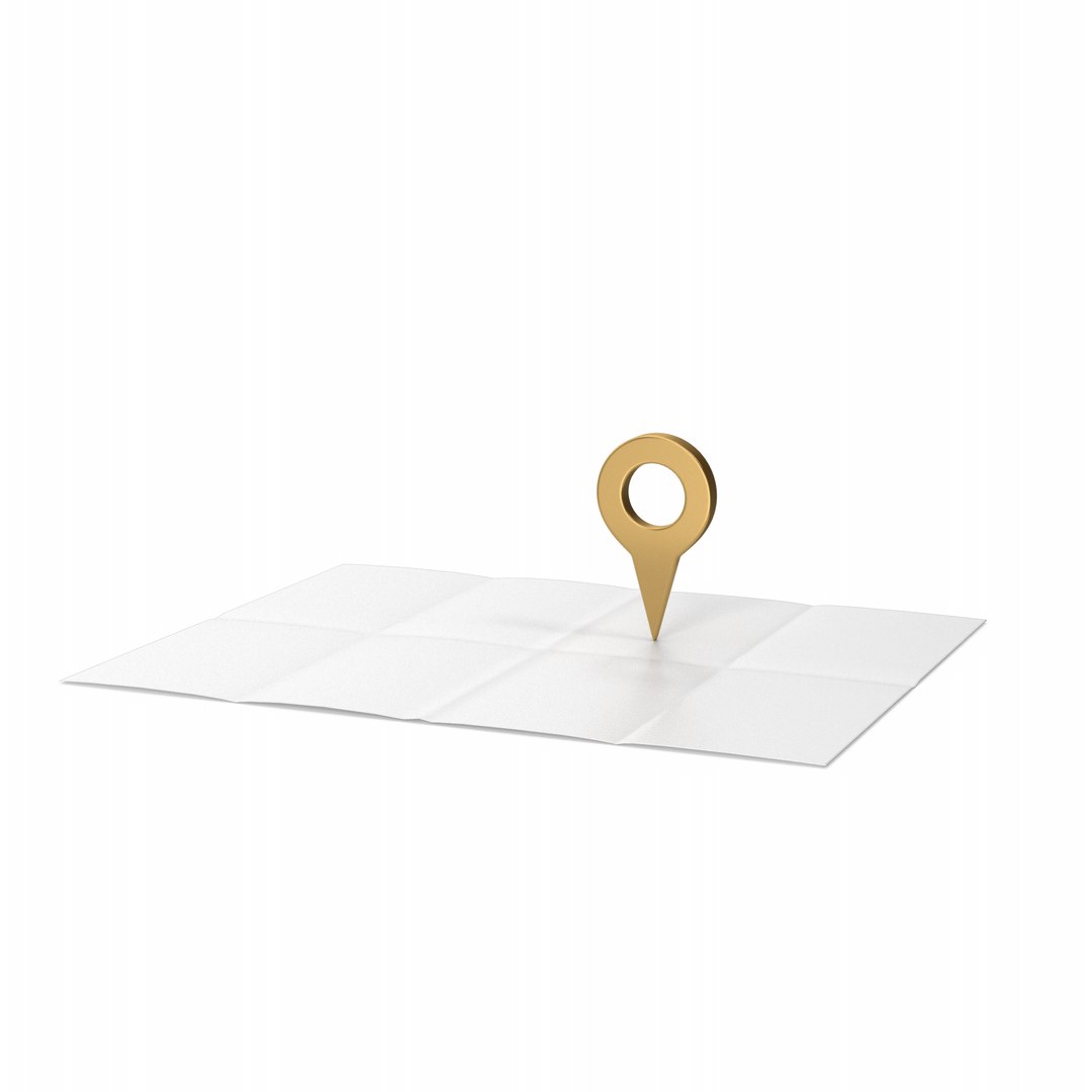 Map Paper And Gold Pin Model - TurboSquid 2193338