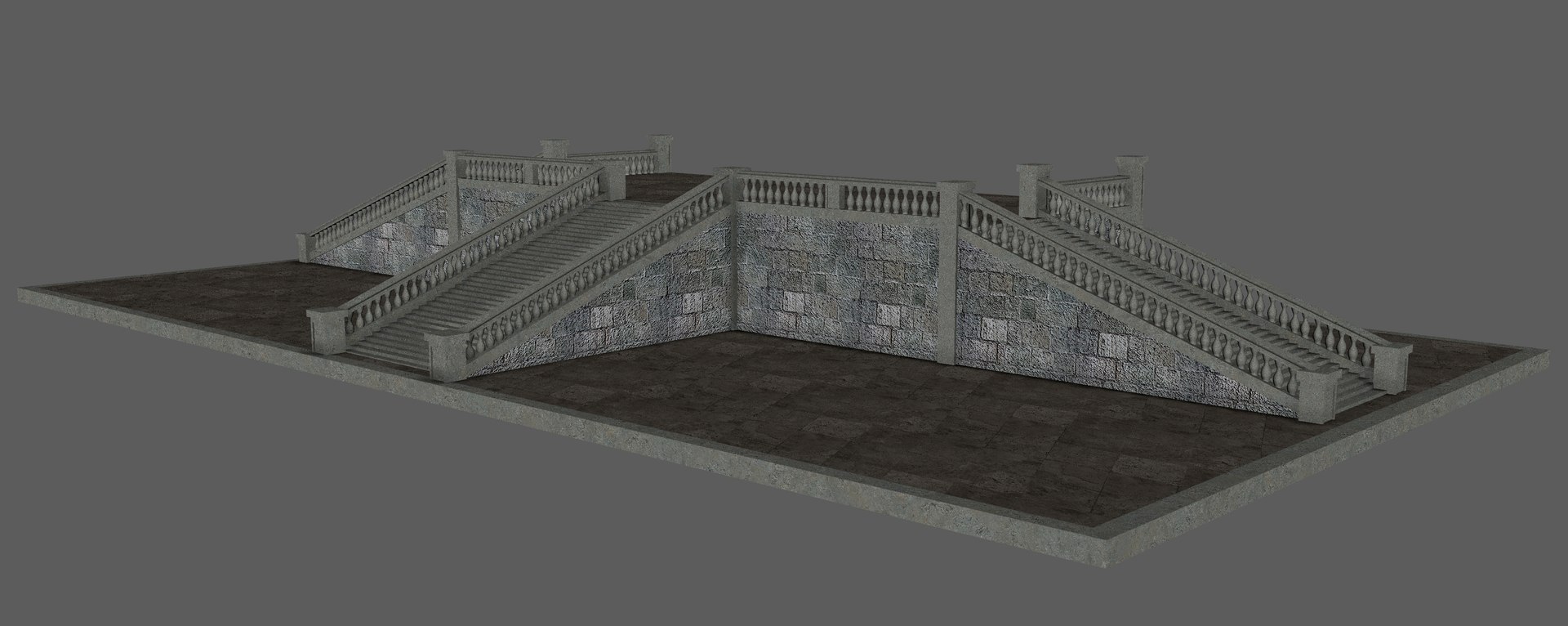 3D Classic Triple Stairs - TurboSquid 2356695