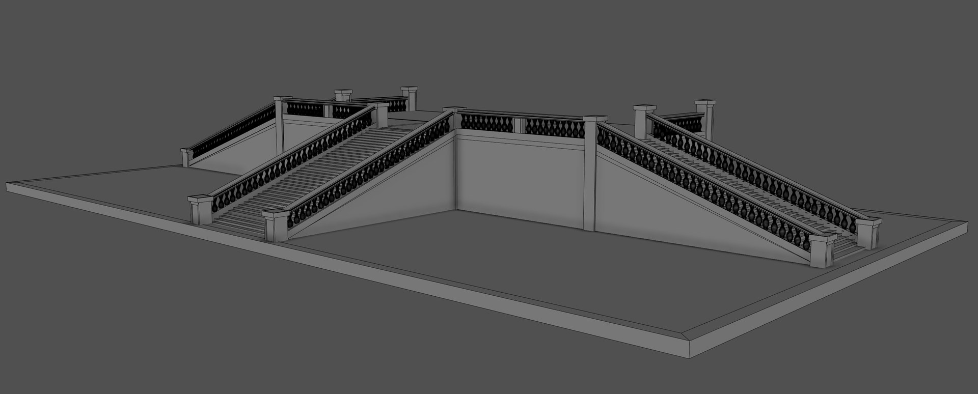 3D Classic Triple Stairs - TurboSquid 2356695