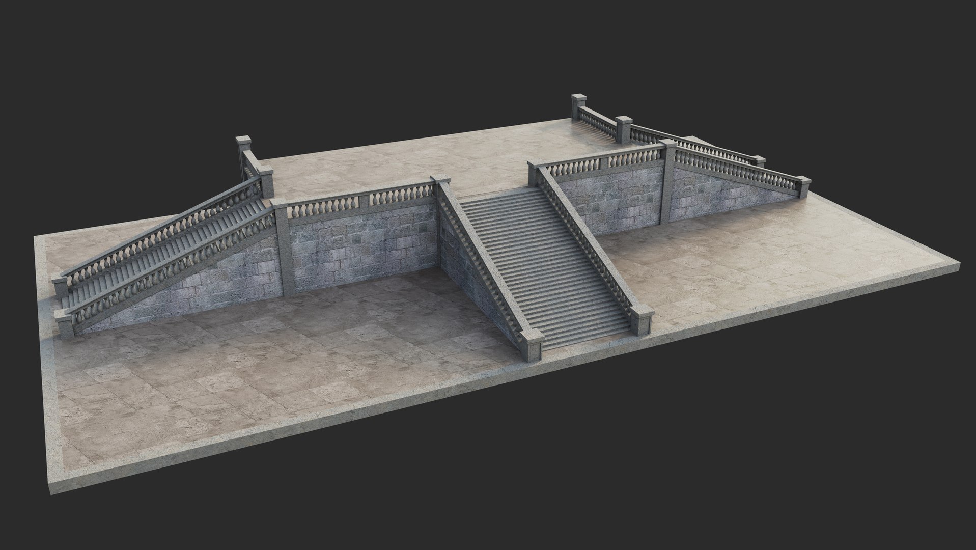 3D Classic Triple Stairs - TurboSquid 2356695