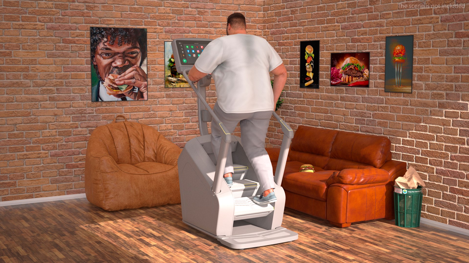 3D Fat Guy On A Stair Stepping Workout Fur - TurboSquid 2243593