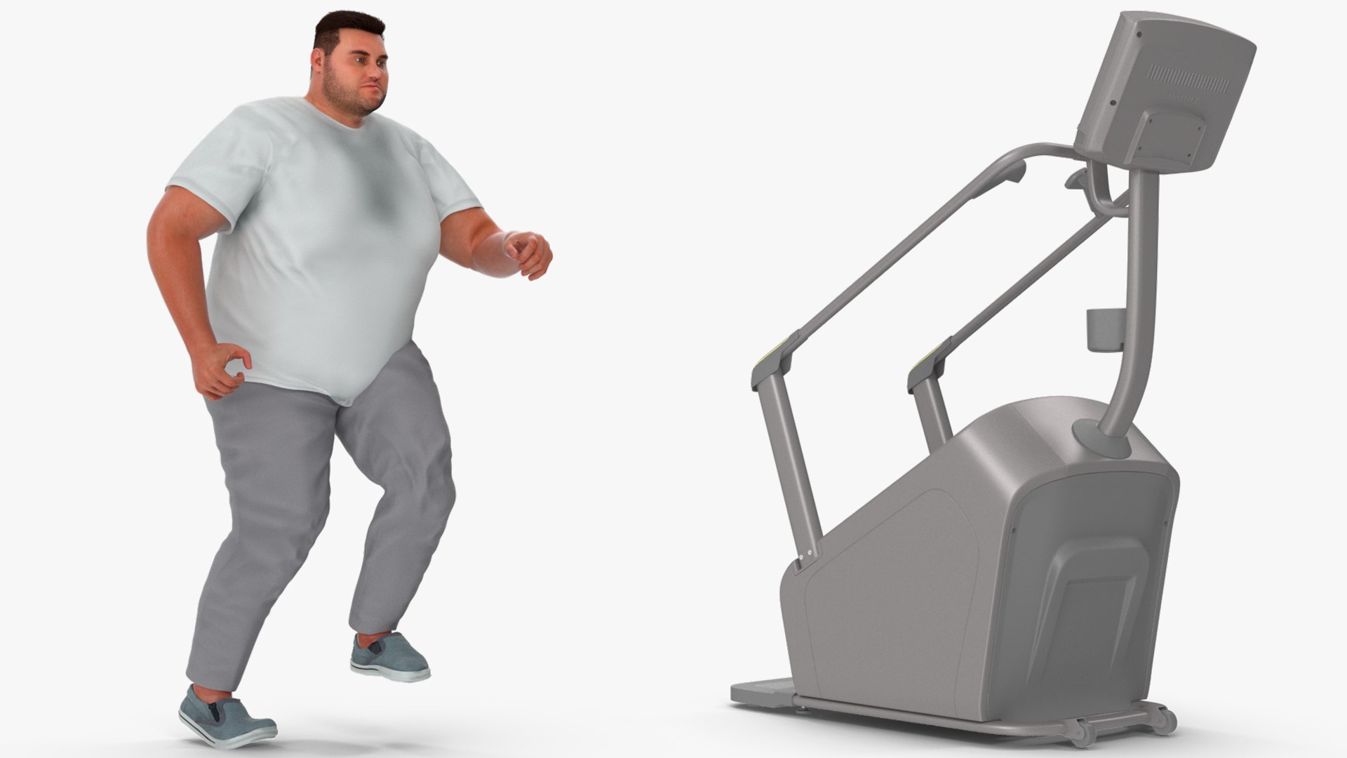 3D Fat Guy On A Stair Stepping Workout Fur - TurboSquid 2243593