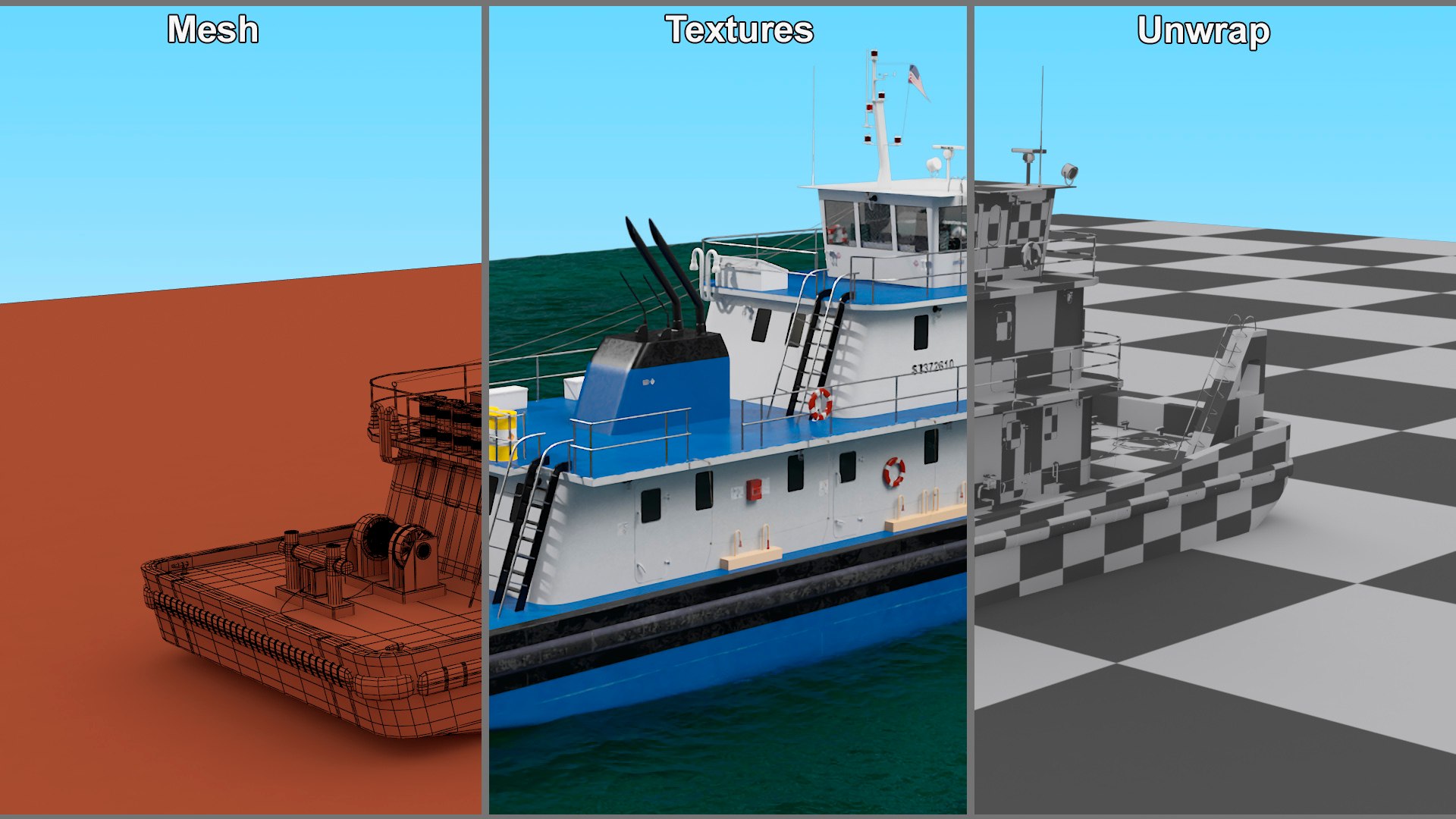 3D Model Tugboat Vessel On Water - TurboSquid 2366169