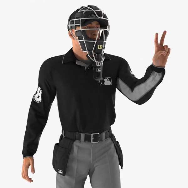 modelo 3d Árbitro de béisbol con máscara protectora mostrando puntos ...