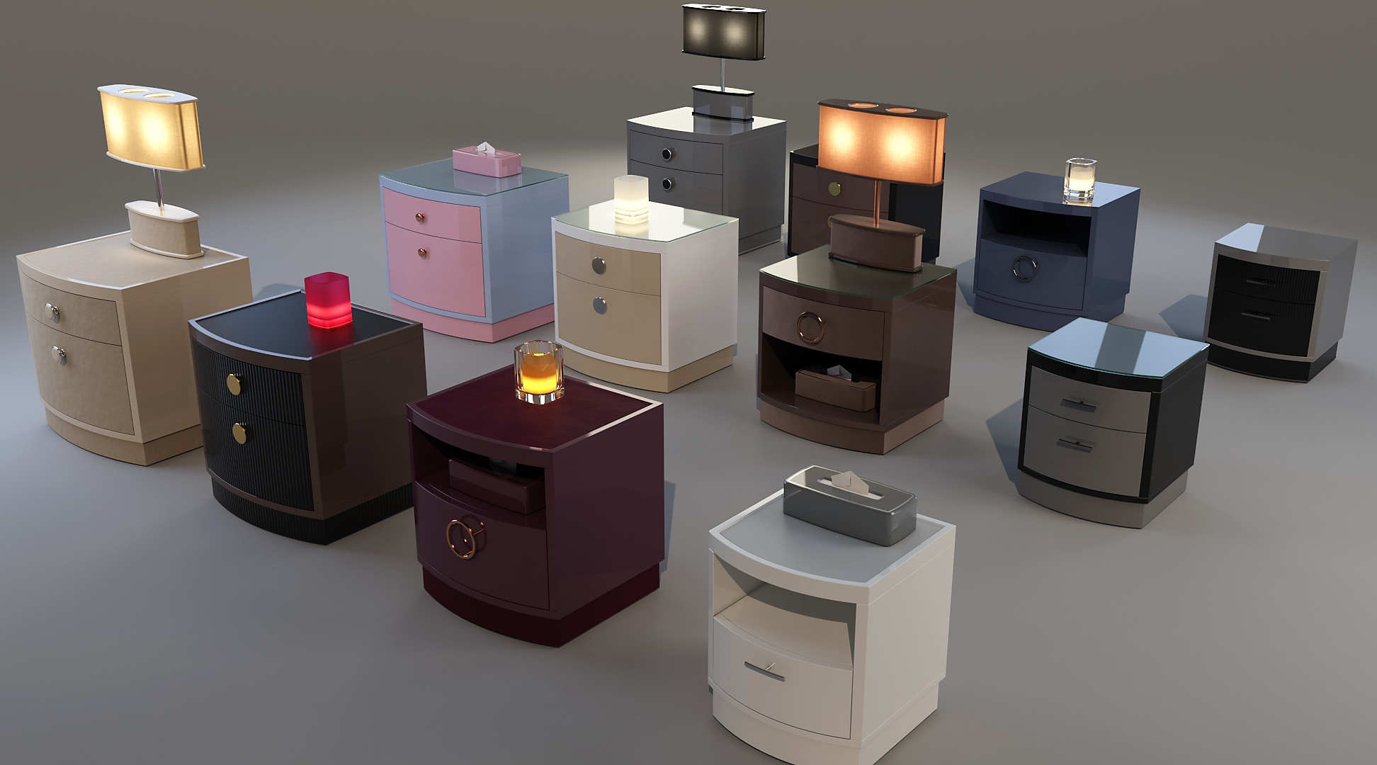 Modello 3D Set di 12 comodini comodini COD con lampade da tavolo e ...