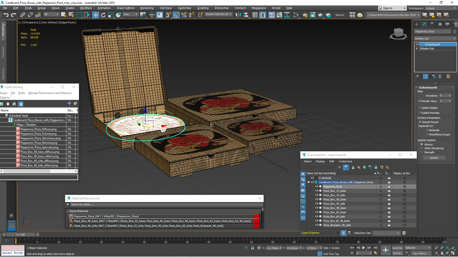 3D Cardboard Pizza Boxes With Pepperoni Pizza - TurboSquid 2296109