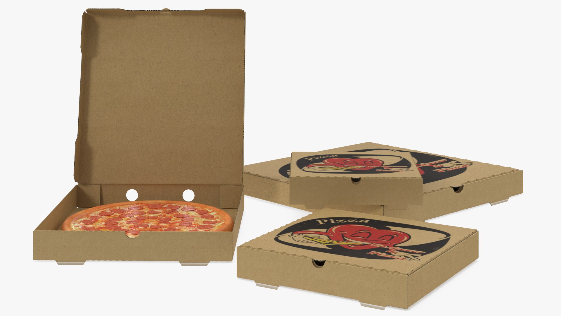 3D Cardboard Pizza Boxes With Pepperoni Pizza - TurboSquid 2296109