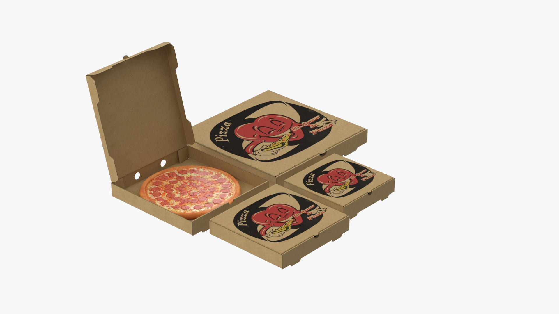 3D Cardboard Pizza Boxes With Pepperoni Pizza - TurboSquid 2296109