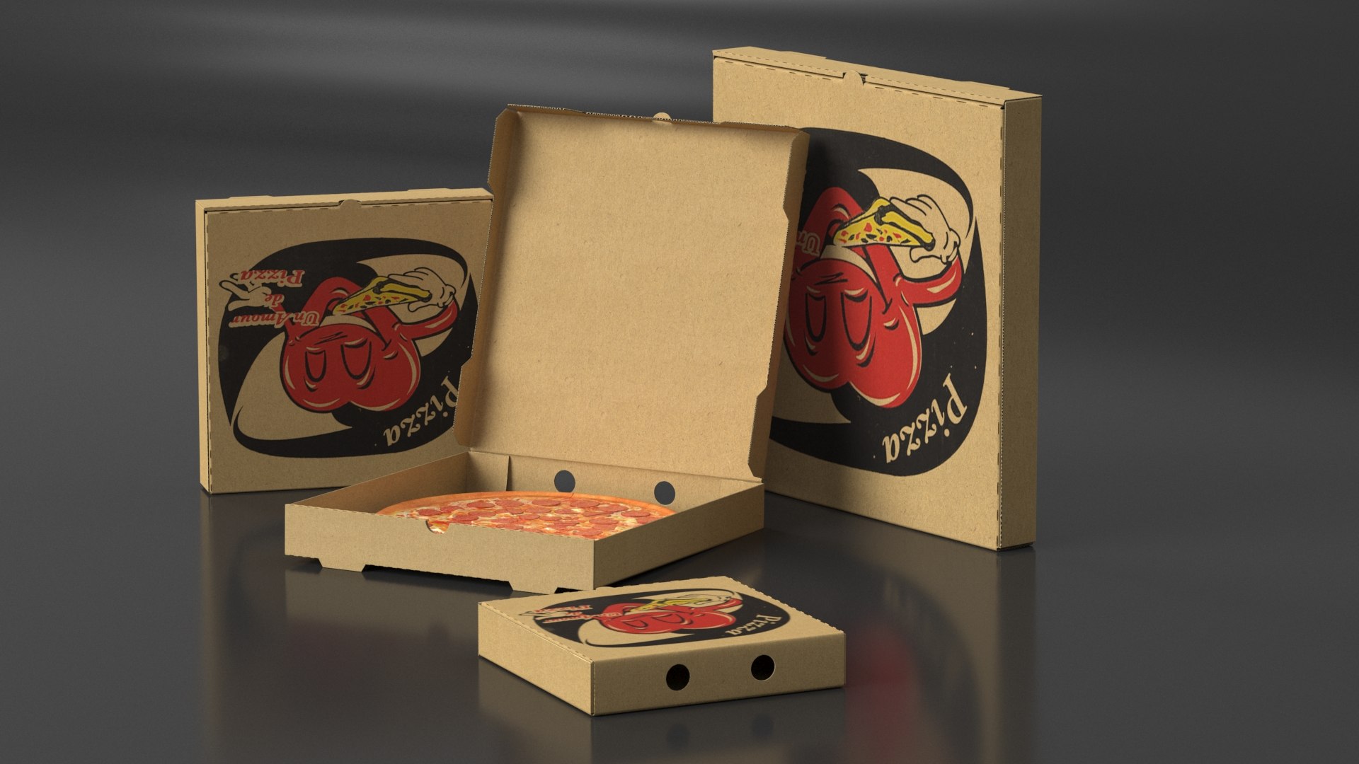 3D Cardboard Pizza Boxes With Pepperoni Pizza - TurboSquid 2296109