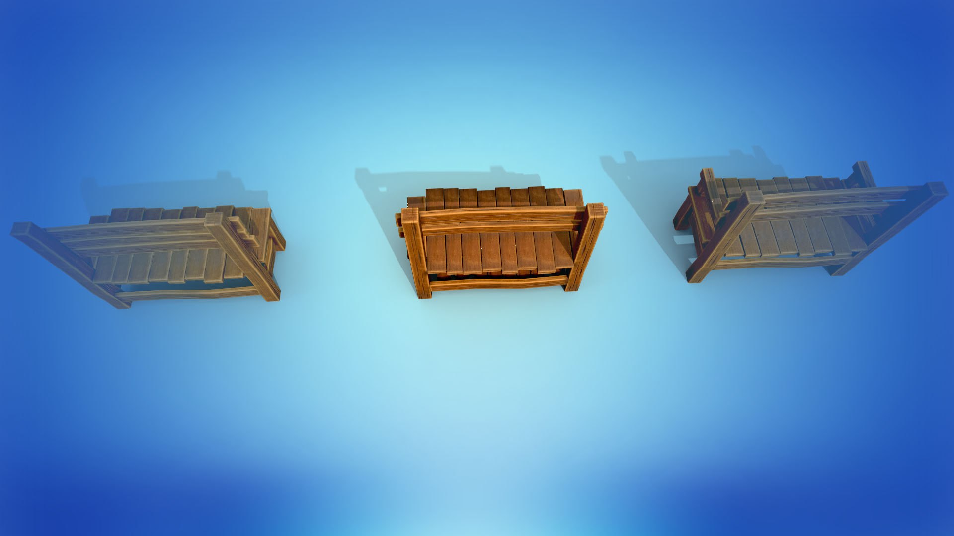 3D model Stylized bench bench 3 types PBR low-poly game ready Low-poly ...