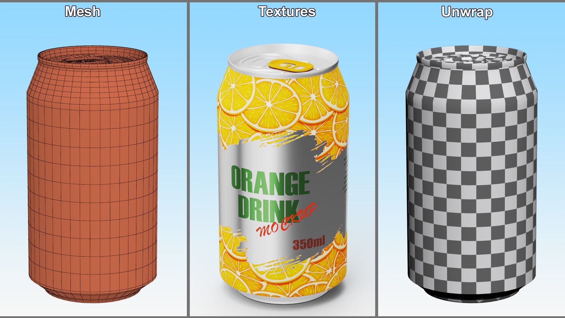 3D Model Orange Coke Can Mockup 350ml Sleek - TurboSquid 2059383
