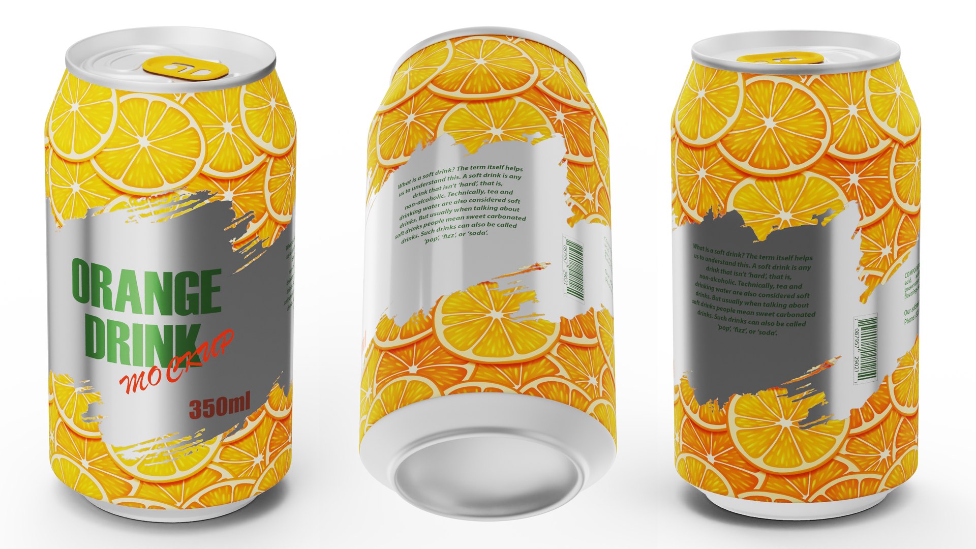 3D Model Orange Coke Can Mockup 350ml Sleek - TurboSquid 2059383