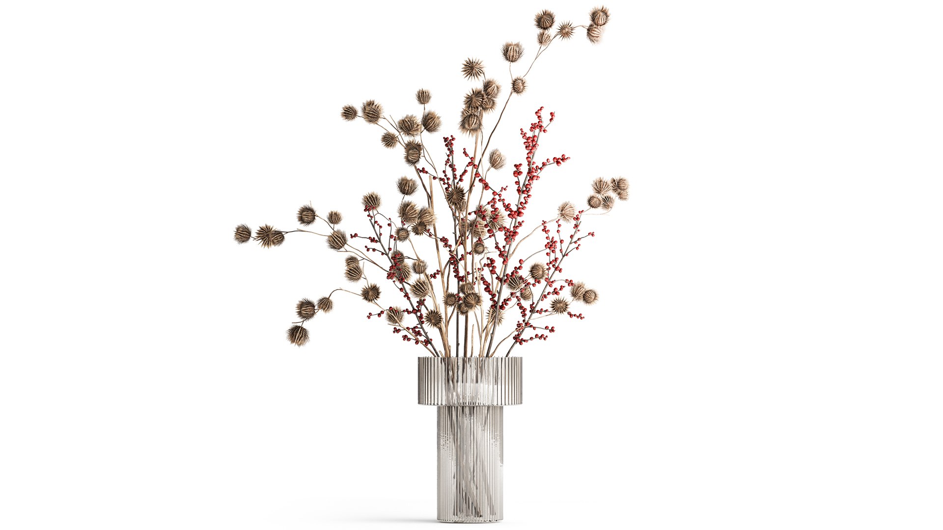 Bouquet Of Dried Flowers With Thistle Ilex Branches In A Vase 401 Model ...