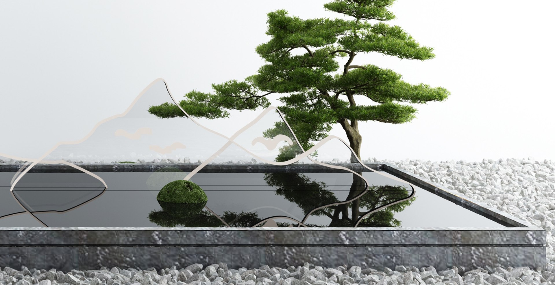 3D New Chinese style garden water feature sketch model - TurboSquid 2057430