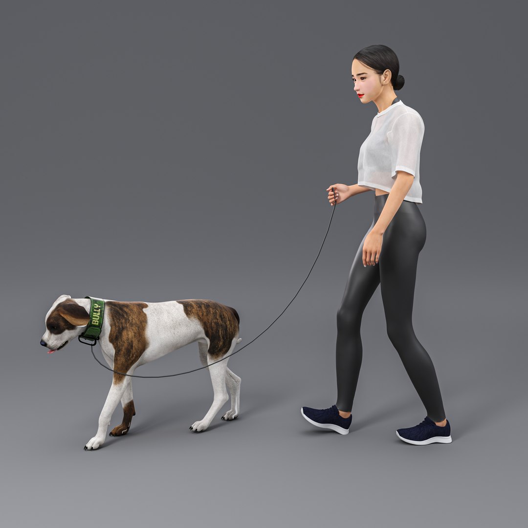 Girl Walks With A Dog 3D Model - TurboSquid 2210084