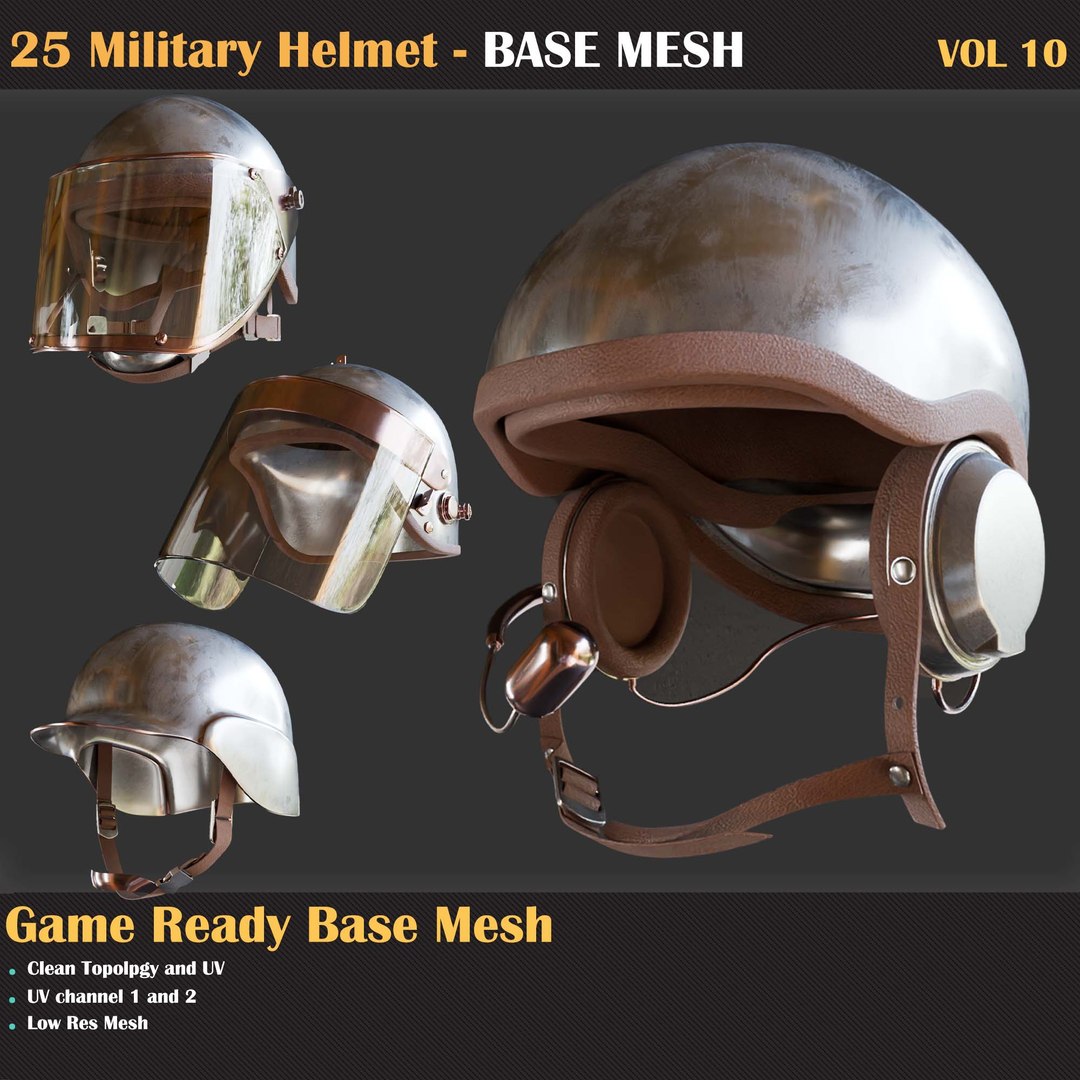 3D 25 Military Helmet BASE MESH - VOL 10 - TurboSquid 2225575