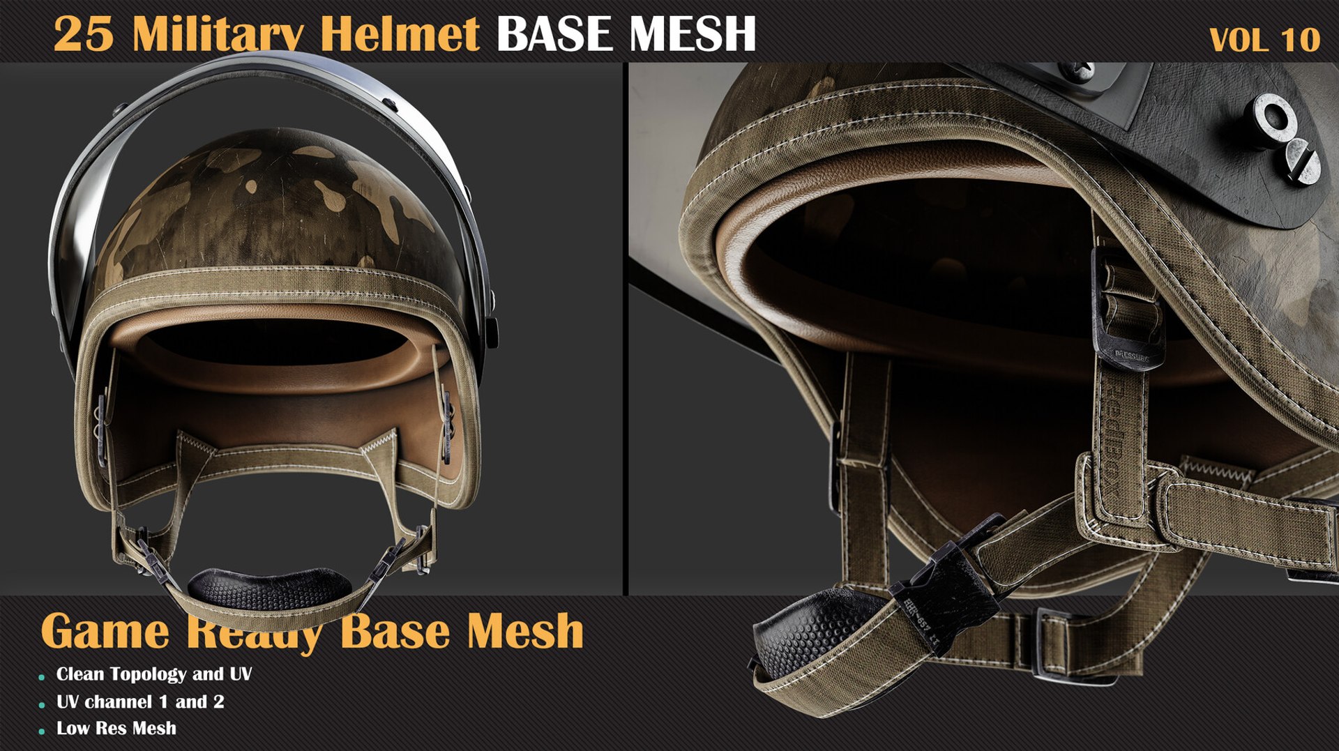 3D 25 Military Helmet BASE MESH - VOL 10 - TurboSquid 2225575
