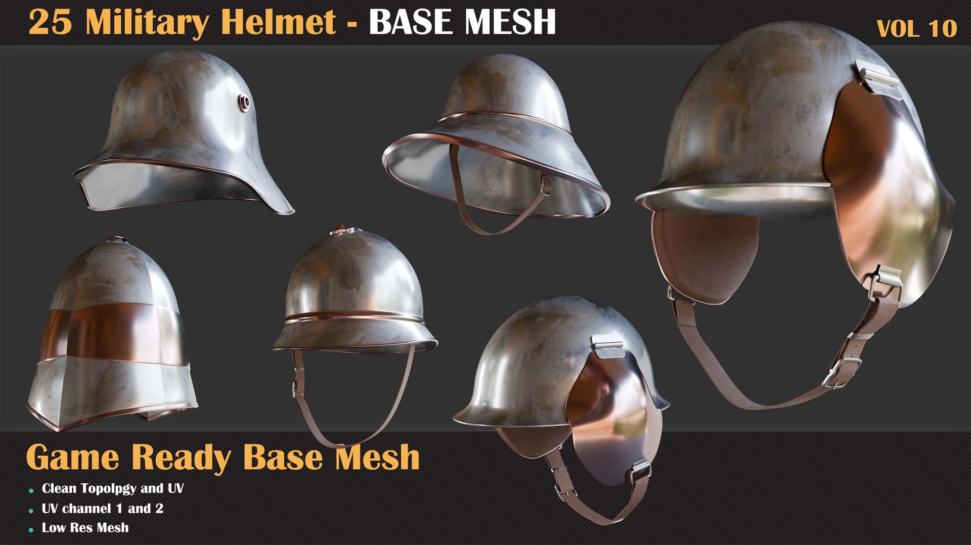 3D 25 Military Helmet BASE MESH - VOL 10 - TurboSquid 2225575