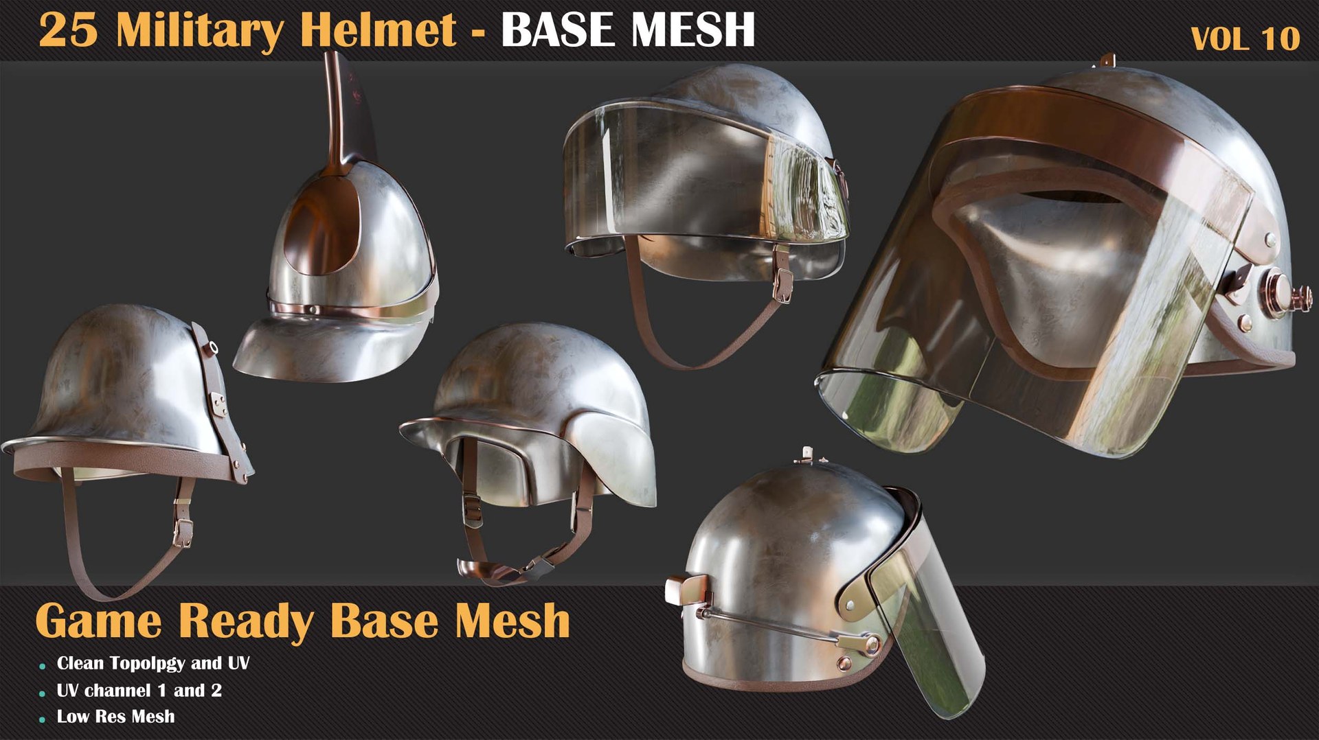 3D 25 Military Helmet BASE MESH - VOL 10 - TurboSquid 2225575