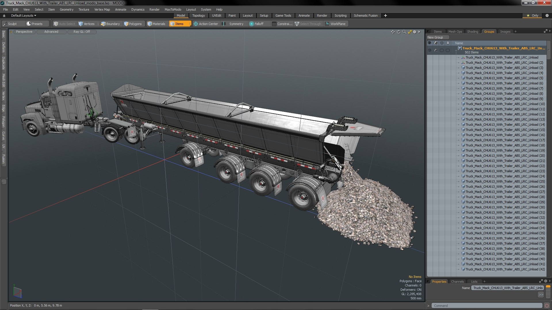 3D Truck Mack CHU613 With Trailer ABS LRC Unload model - TurboSquid 1885945