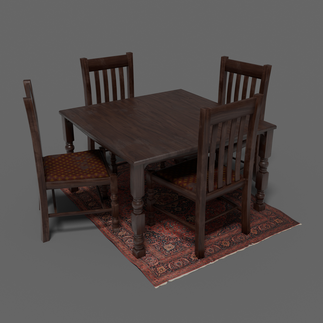 Simple Worn Dining Table Set 3D Model - TurboSquid 2233173