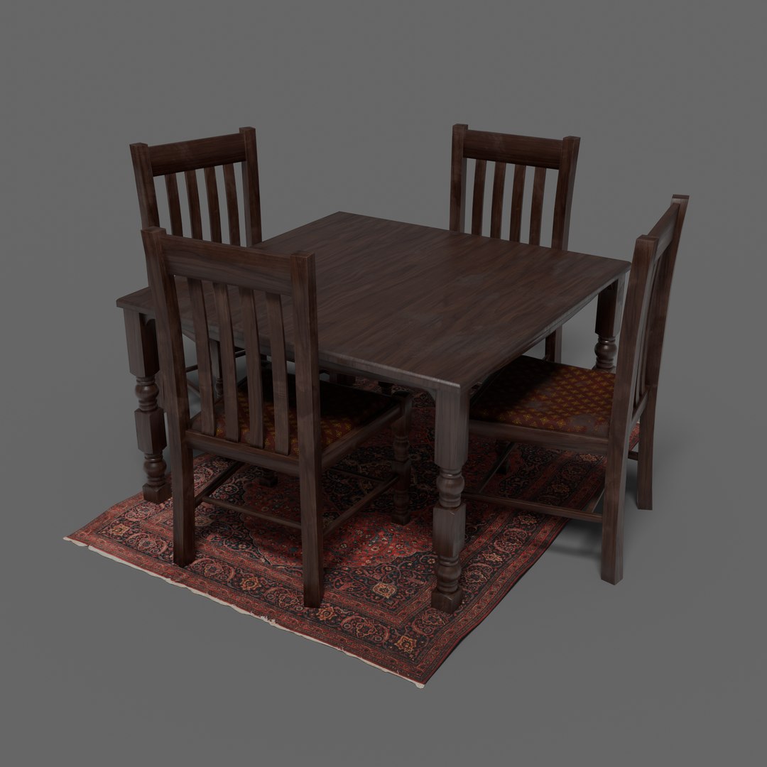 Simple Worn Dining Table Set 3D Model - TurboSquid 2233173