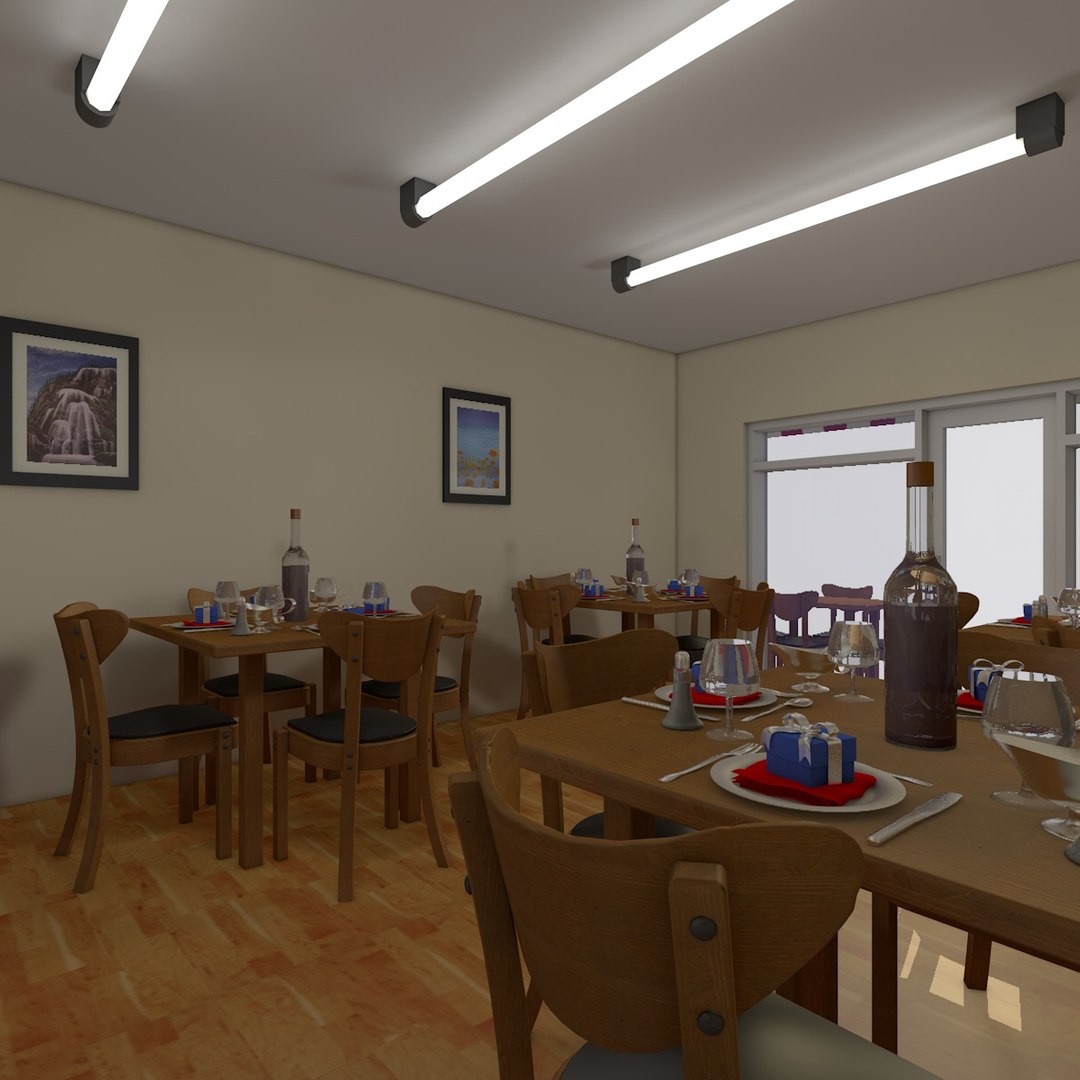 Cafe Restaurant Exterior Interior Building 3d Model