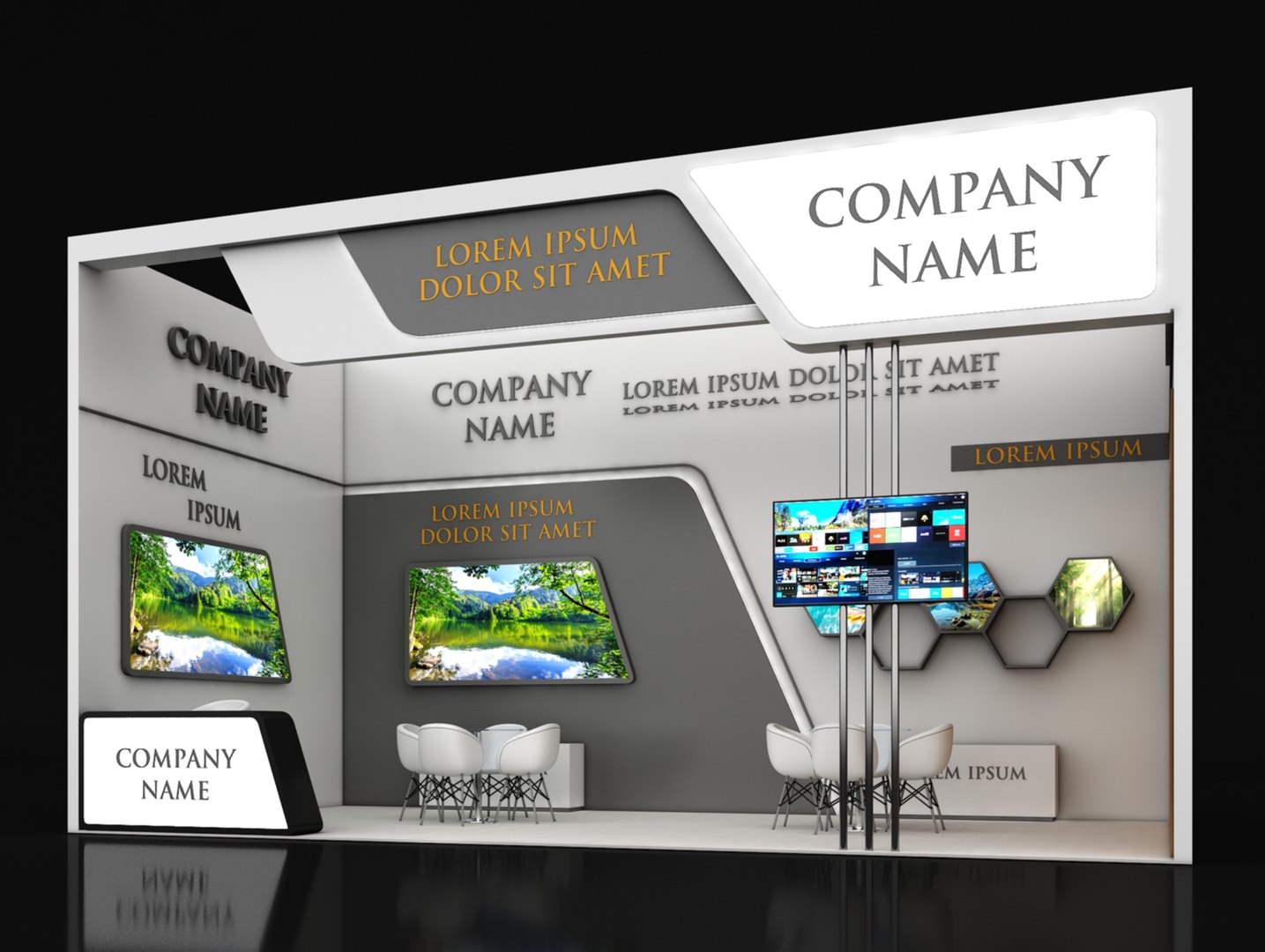 Booth Exhibition Stand Stall 4X8m Height 450 Cm 1 Side Open Model ...