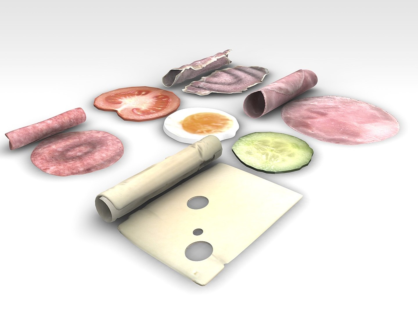 3ds Max Food Ham Cheese Appetizer