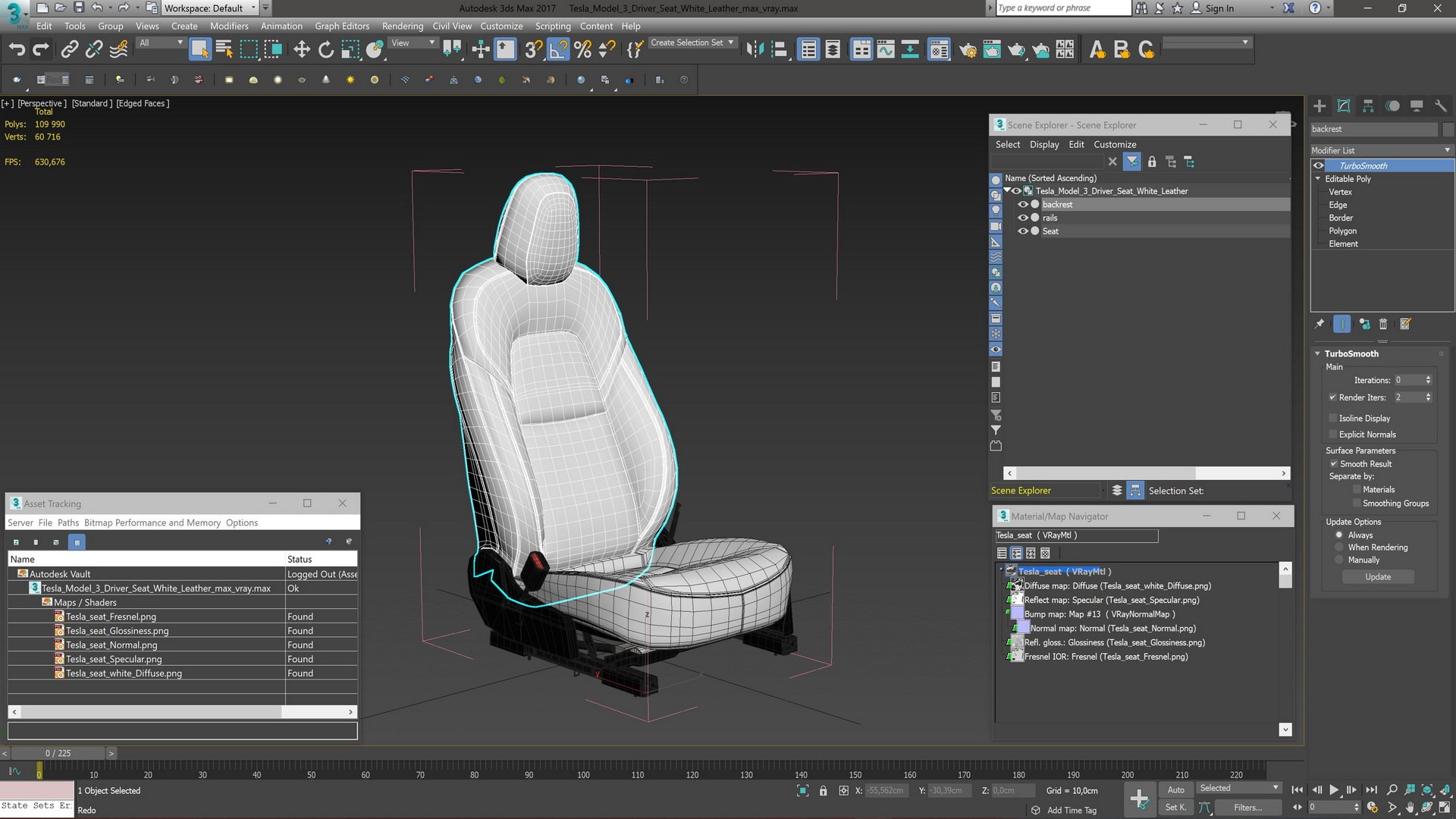 3D Tesla Model 3 Driver Seat White Leather - TurboSquid 2174299