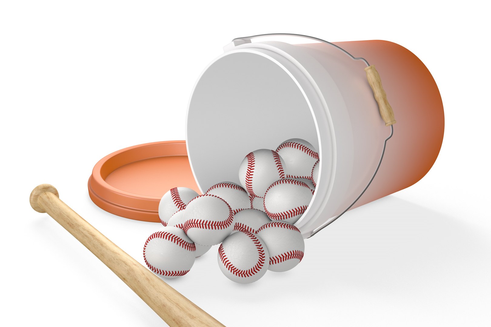 3D Baseball Set - BatOpened Bucket with Balls - TurboSquid 2158463