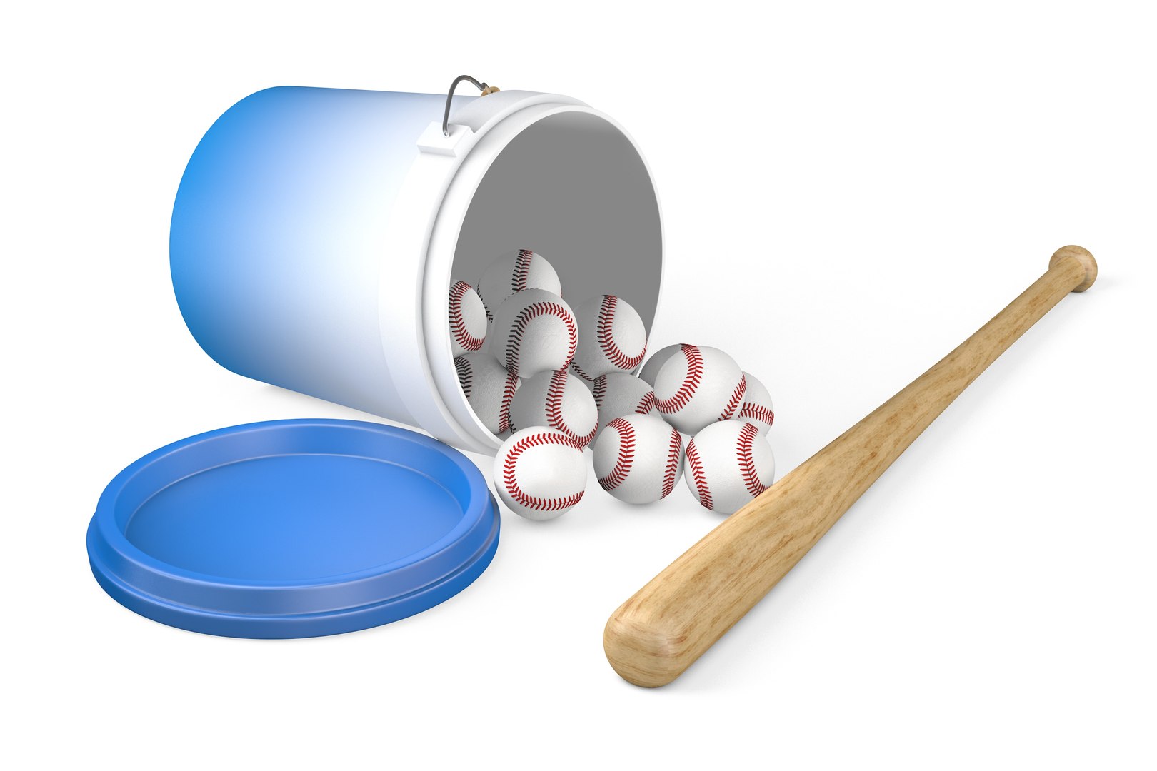 3D Baseball Set - BatOpened Bucket With Balls - TurboSquid 2158463
