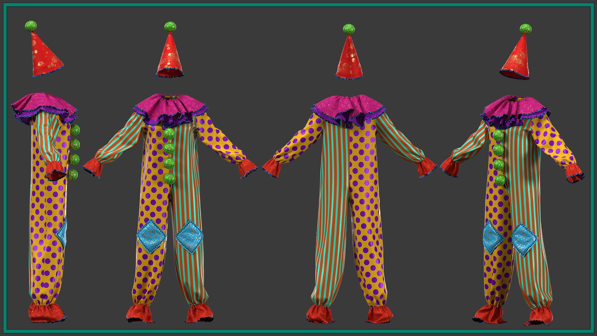 Female Clown Outfit With Texture And Smart Material 3D Model ...