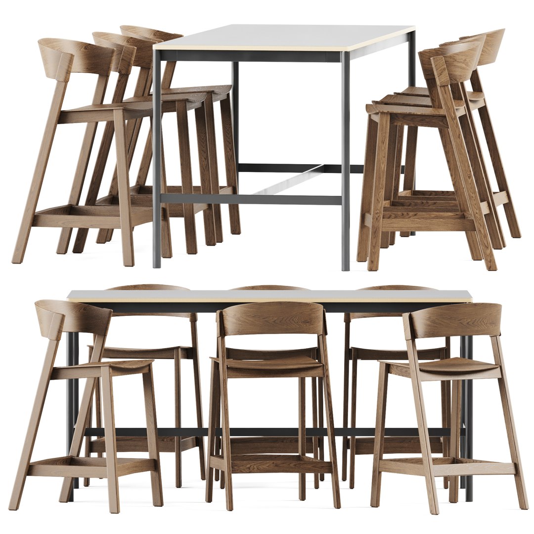 Muuto Base Table High and Muuto Cover Counter Stool model - TurboSquid ...