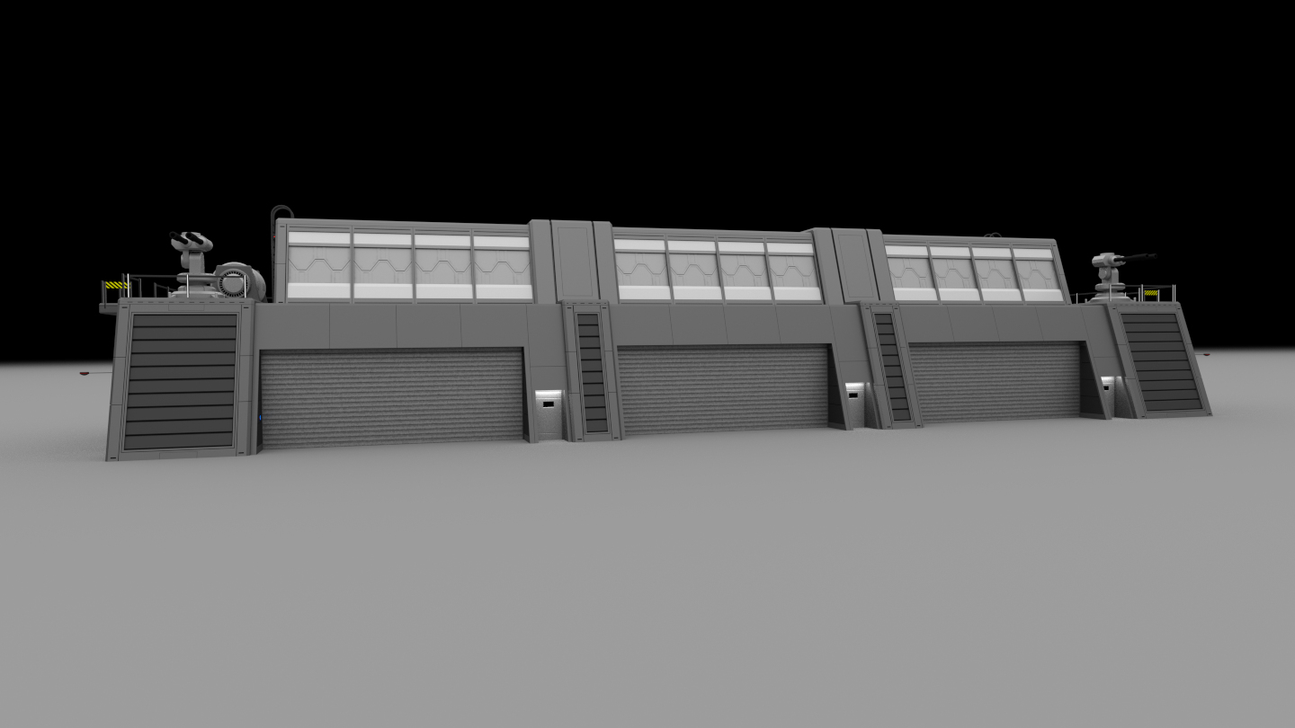 futuristic military barracks building 3d model