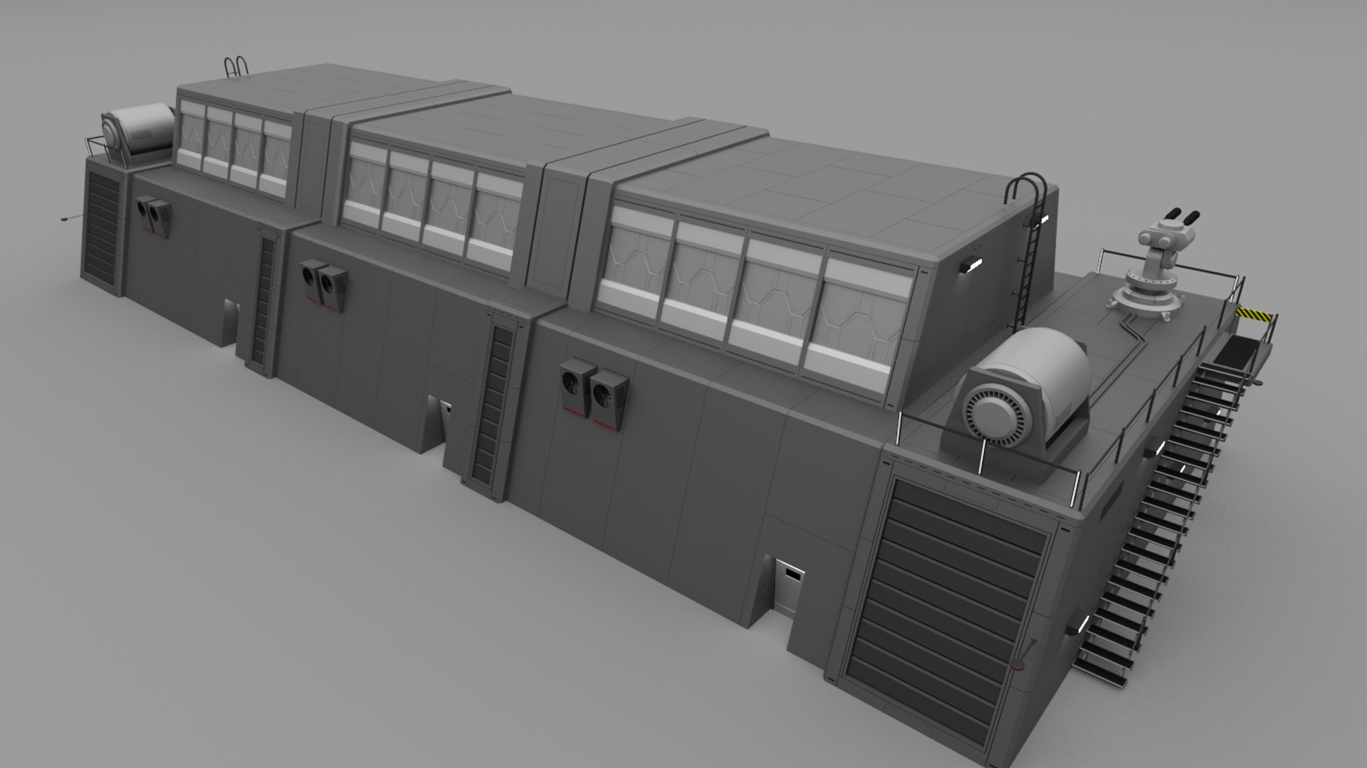 Futuristic Military Barracks Building 3d Model