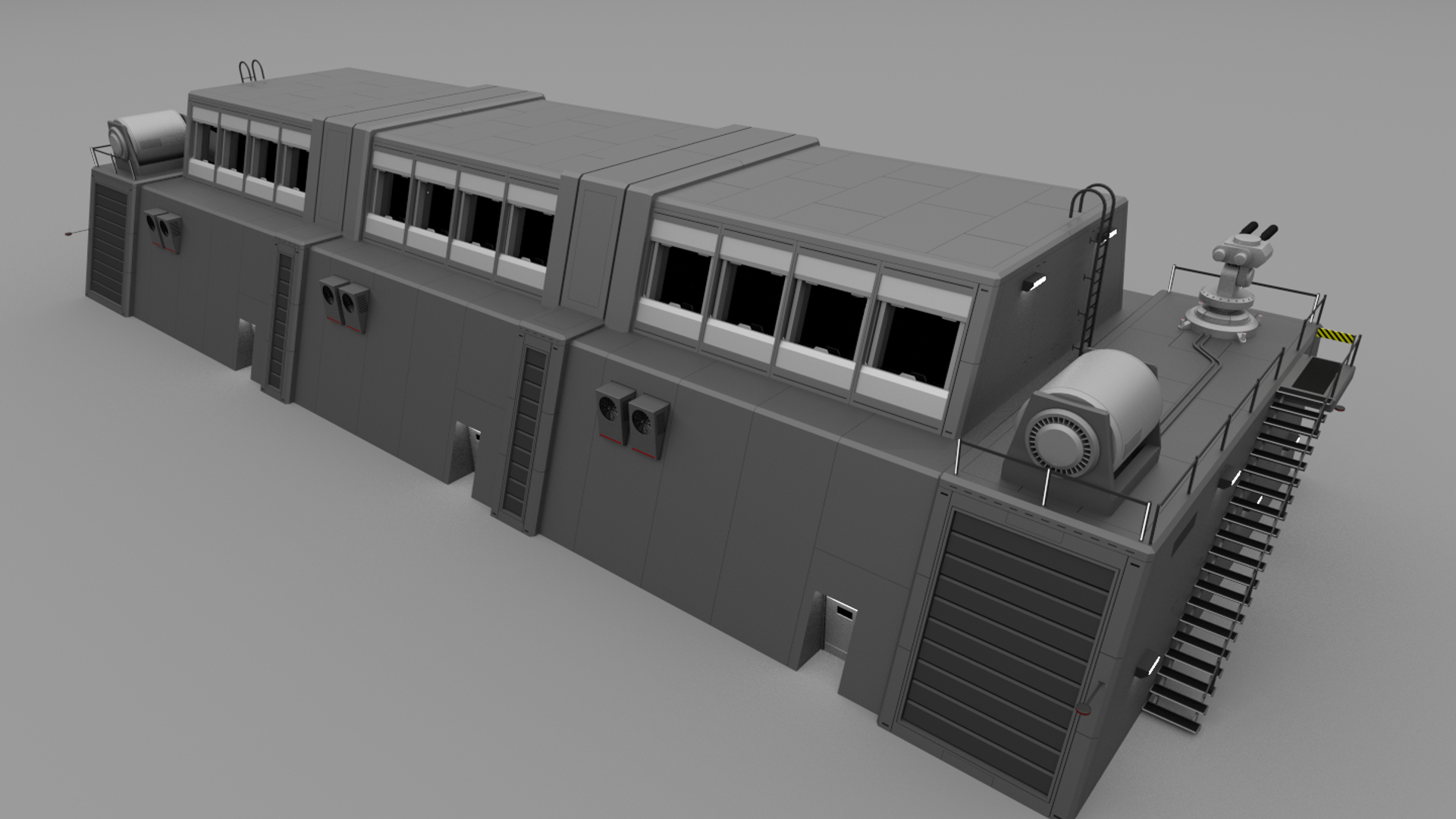 futuristic military barracks building 3d model
