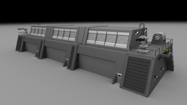 futuristic military barracks building 3d model