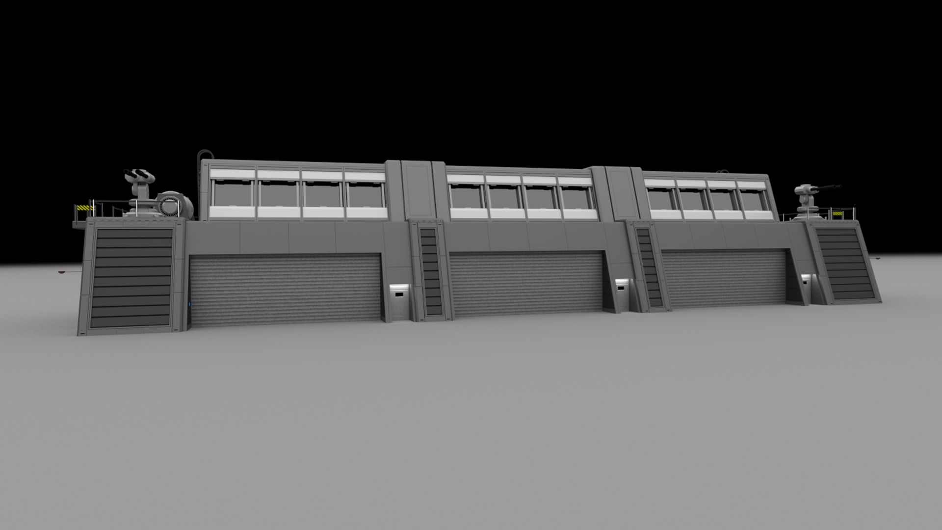 futuristic military barracks building 3d model