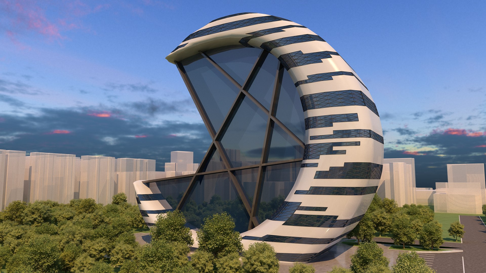 0073 - Crescent Skyscraper 3D - TurboSquid 2241496