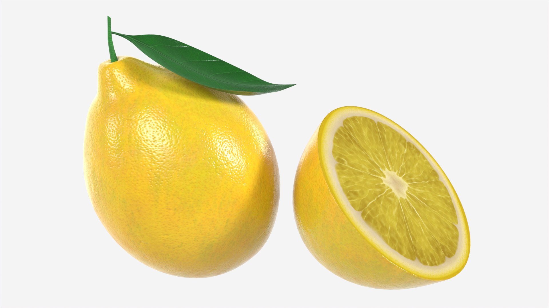 3D model Fresh lemon with slice and leaf 02 - TurboSquid 1934859