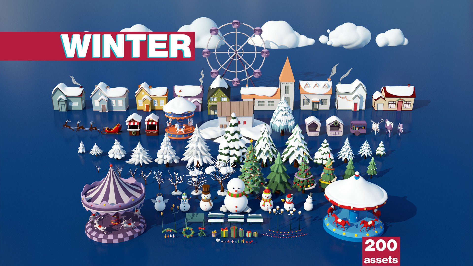 3D Stylized Winter City Asset Pack Low-poly Model - TurboSquid 2319585