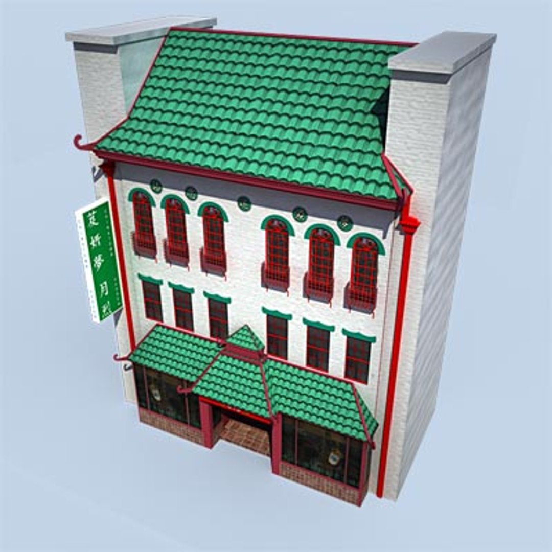 3d Model Of Low-poly China Town 3-storey