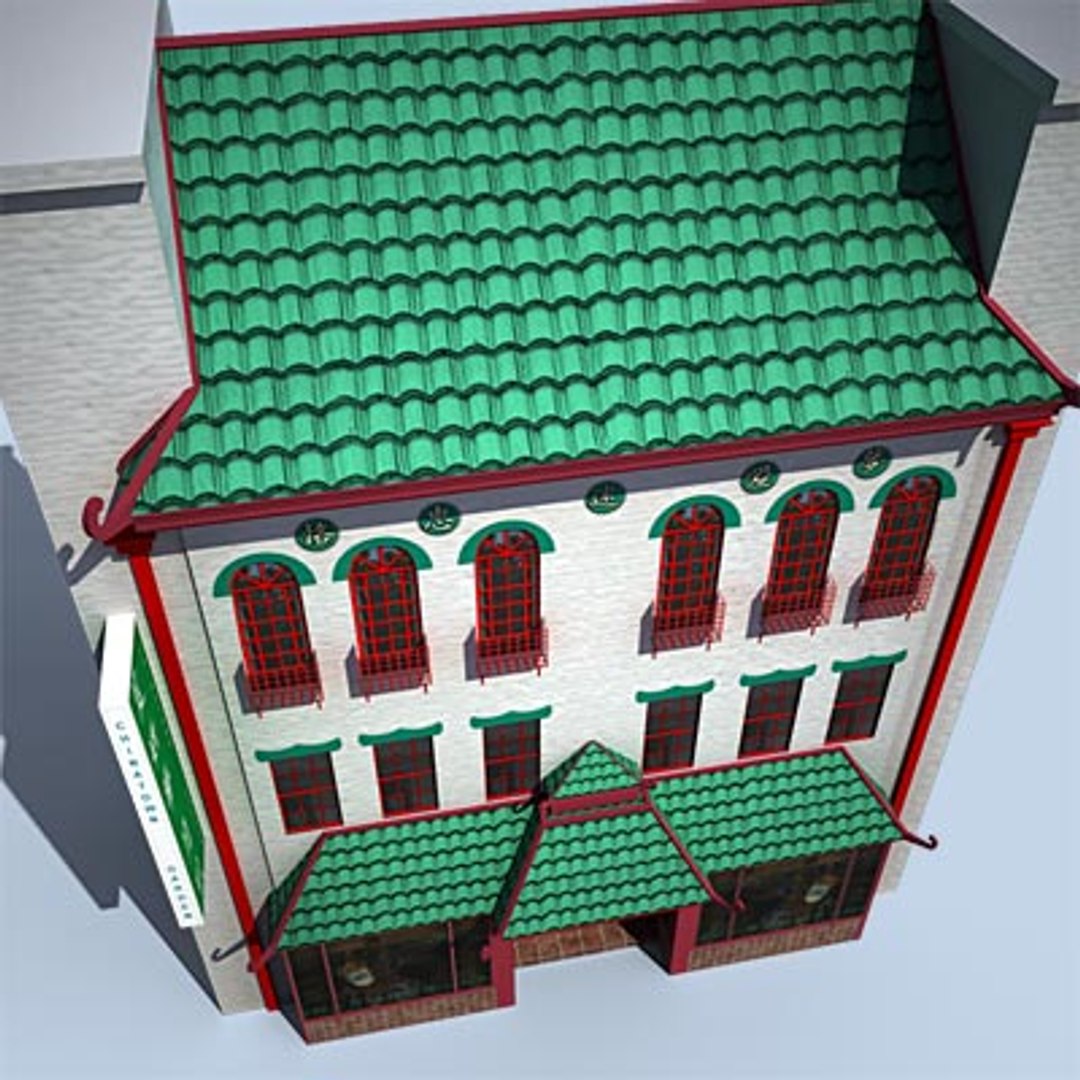 3d Model Of Low-poly China Town 3-storey
